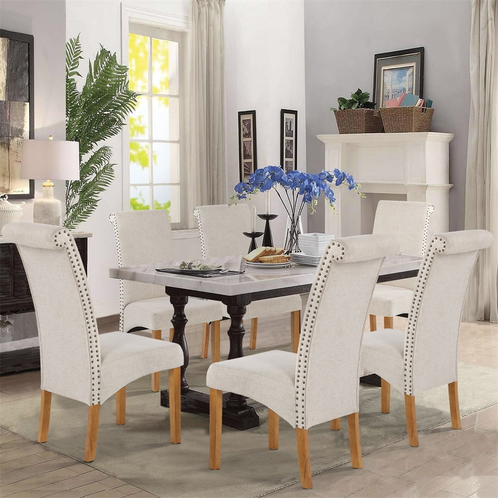 Vanelc Upholstered Dining Chairs Set of 6, Side Chair with Solid Wood ...