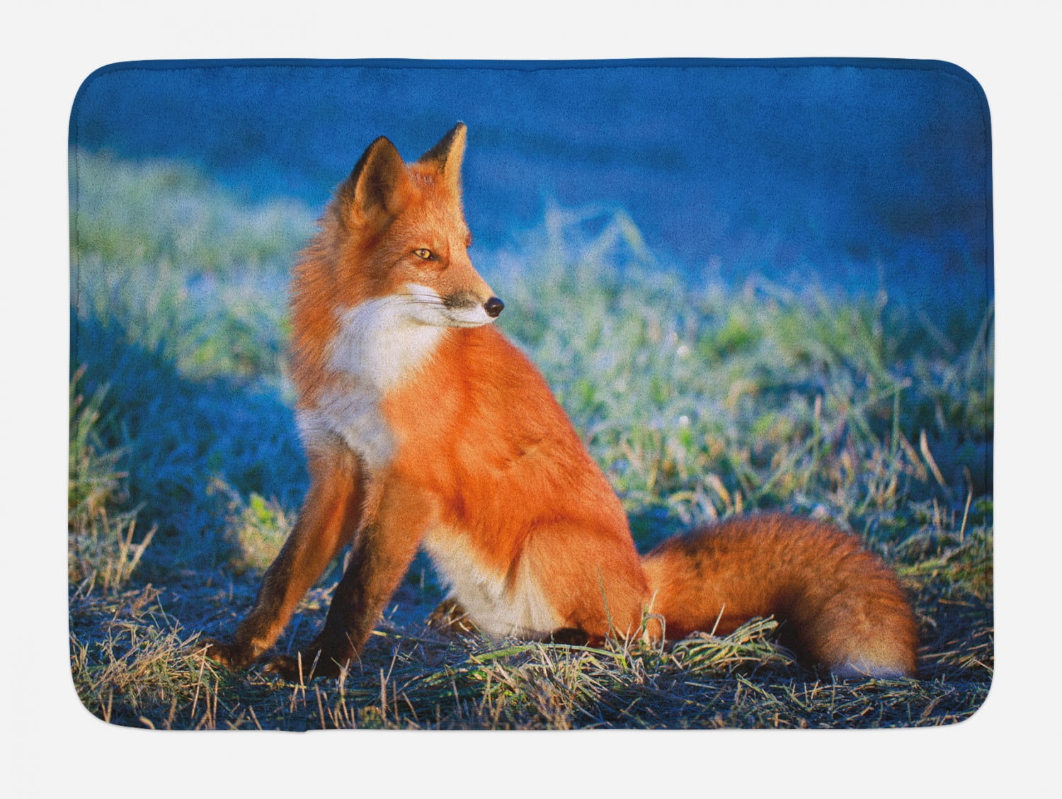 Fox Bath Mat, Serene Autumn Field in Cold Morning with Fox Nature ...