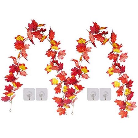 11.4Ft Artificial Maple Leaf Garlands, 2 Strands Autumn Fake Leaf Vine ...