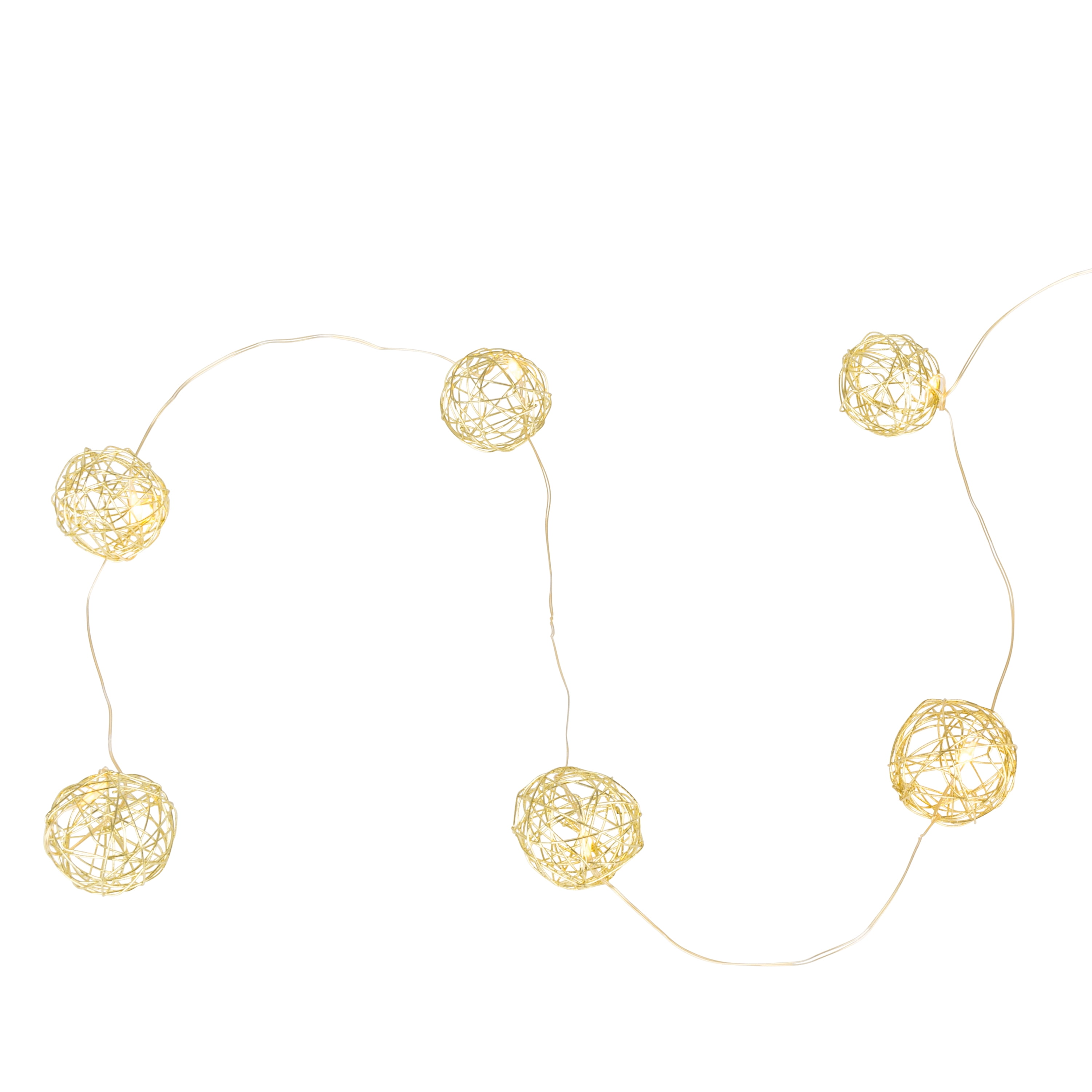 10-Foot Long LED Light String with Gold Wire Ball Bulb Covers and Timer ...