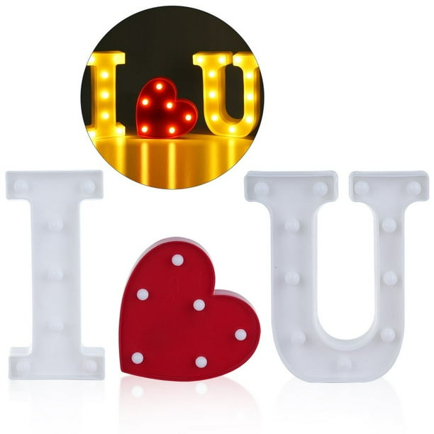 Letrero con letras iluminadas, luces nocturnas con forma de corazón LED ...