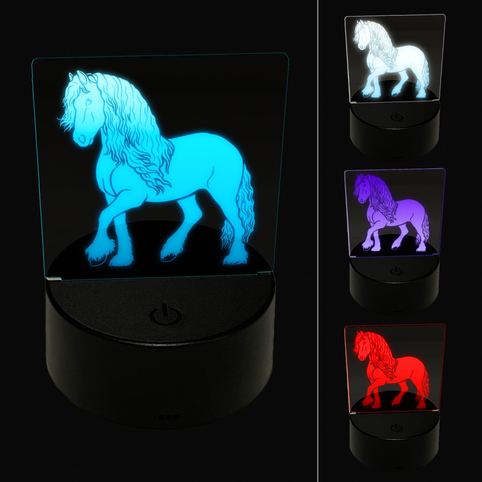 Elegant Friesian Horse LED Night Light Sign 3D Illusion Desk Nightstand ...