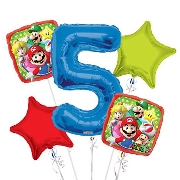 Super Mario Balloon Bouquet 5th Birthday 5 pcs - Party Supplies ...