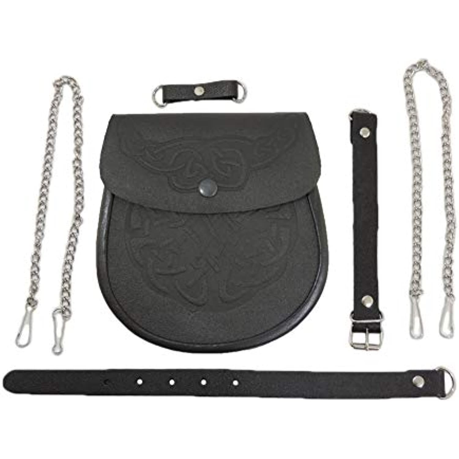Authentic Black Leather Scottish Kilt Sporran Pouch and Belt - Walmart.com
