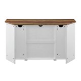 Pemberly Row Rustic Wood Corner TV Stand for TVs up to 52" in Oak/Solid ...