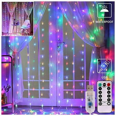 9.8x9.8ft Window Curtain String Lights, EEEkit 300 LED Plug-in Fairy ...