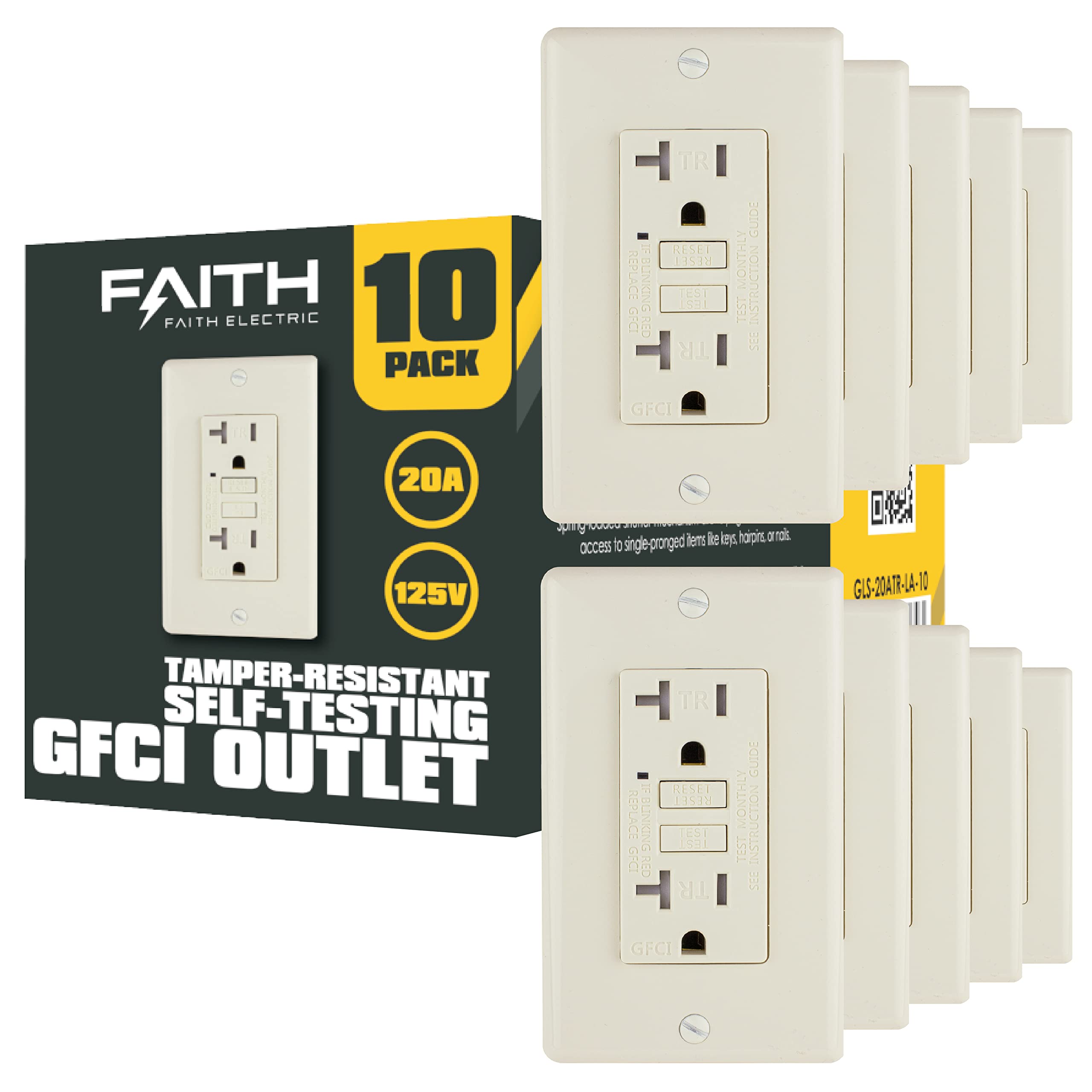 Faith [10-Pack] 20A GFCI Outlets Slim, ETL Listed, Tamper-Resistant GFI ...