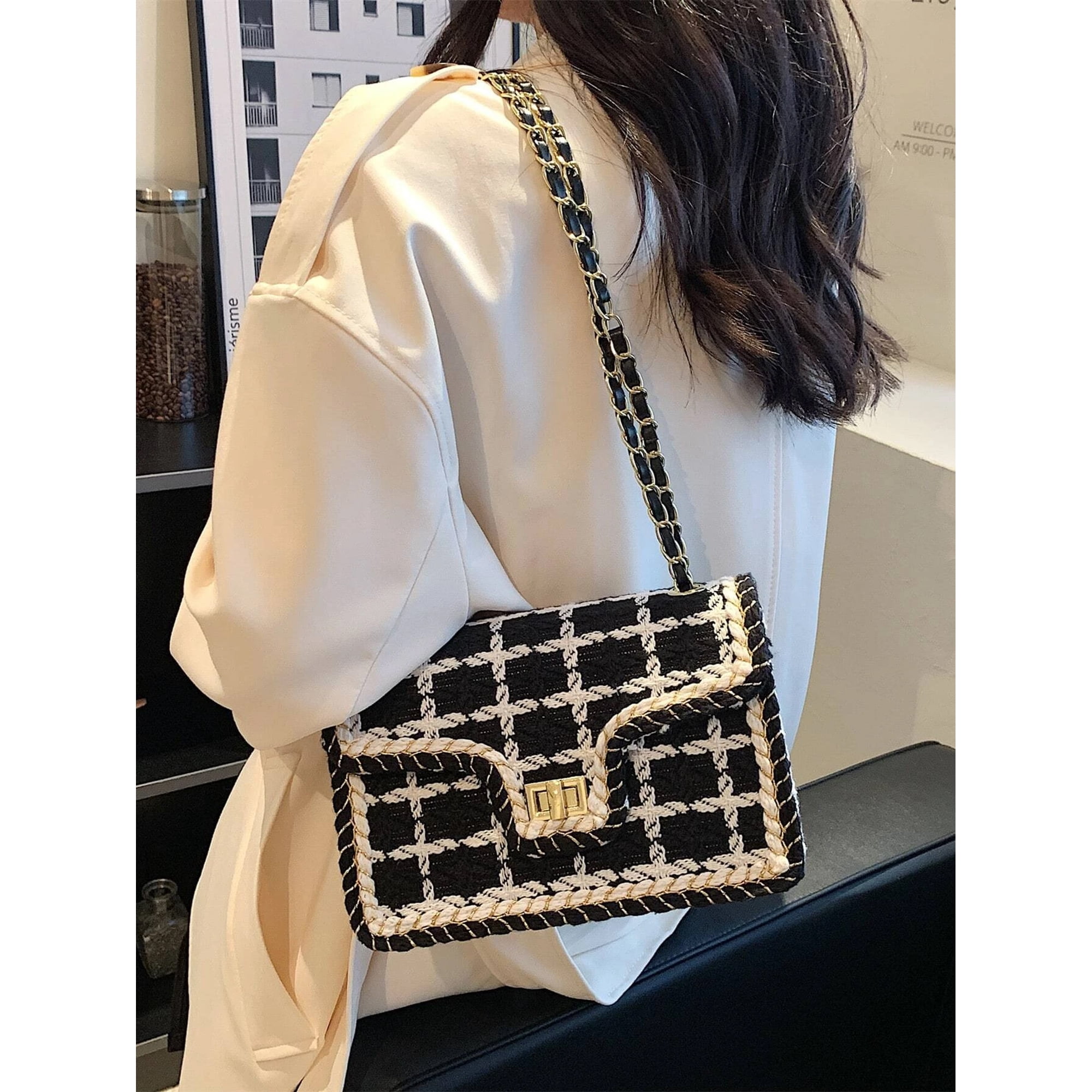 Click here for Sarahe Plaid Pattern Twist Lock Flap Chain Square... prices