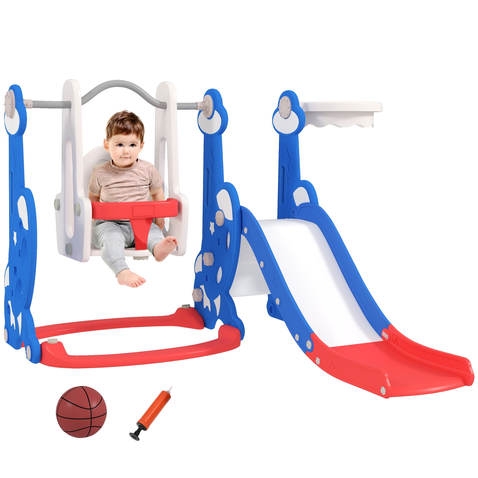 Click here for Qaba 4-In-1 Slide And Swing Set With Basketball Ho... prices