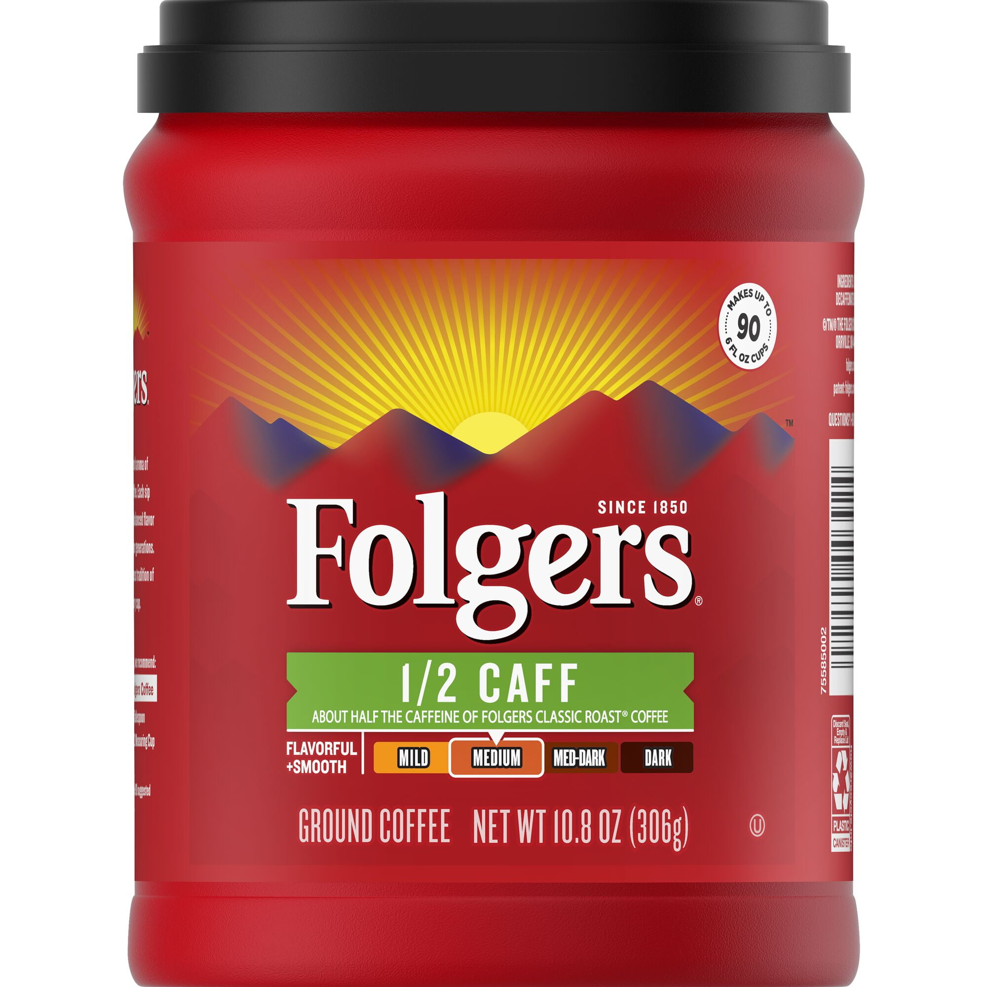 Folgers 1/2 Caff Ground Coffee, 10.8-Ounce - Walmart.com - Walmart.com