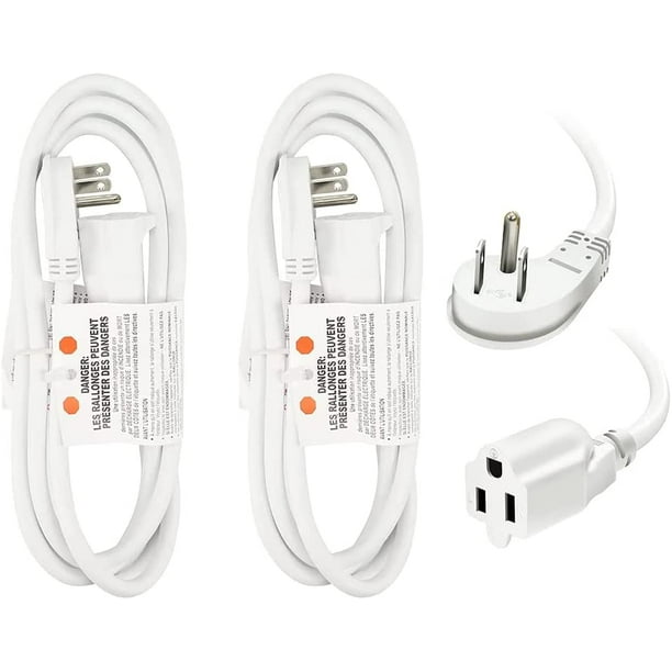 EP 2 Pack 6 Ft 16/3 Flat Plug Indoor Extension Cord, White Low Profile ...