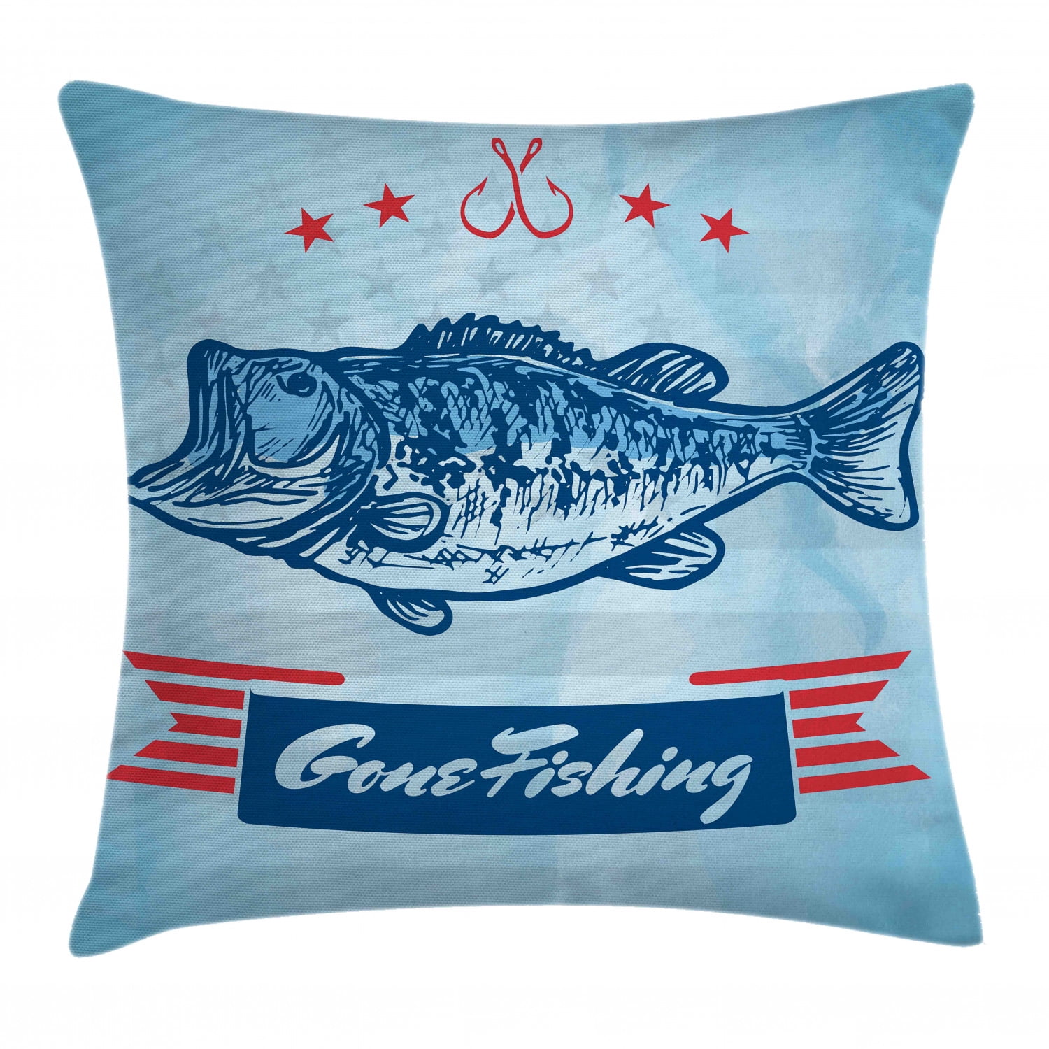 Gone Fishing Throw Pillow Cushion Cover, Trout Fish Pictogram with USA ...