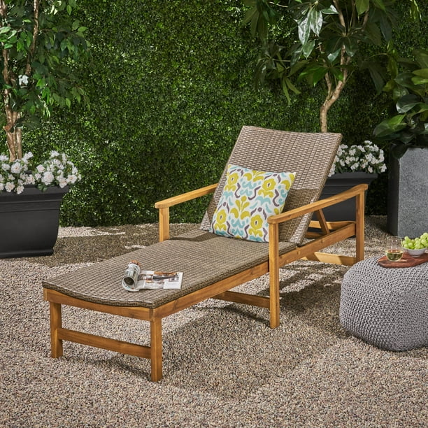 Kyle Outdoor Rustic Acacia Wood Chaise Lounge with Wicker Seating ...