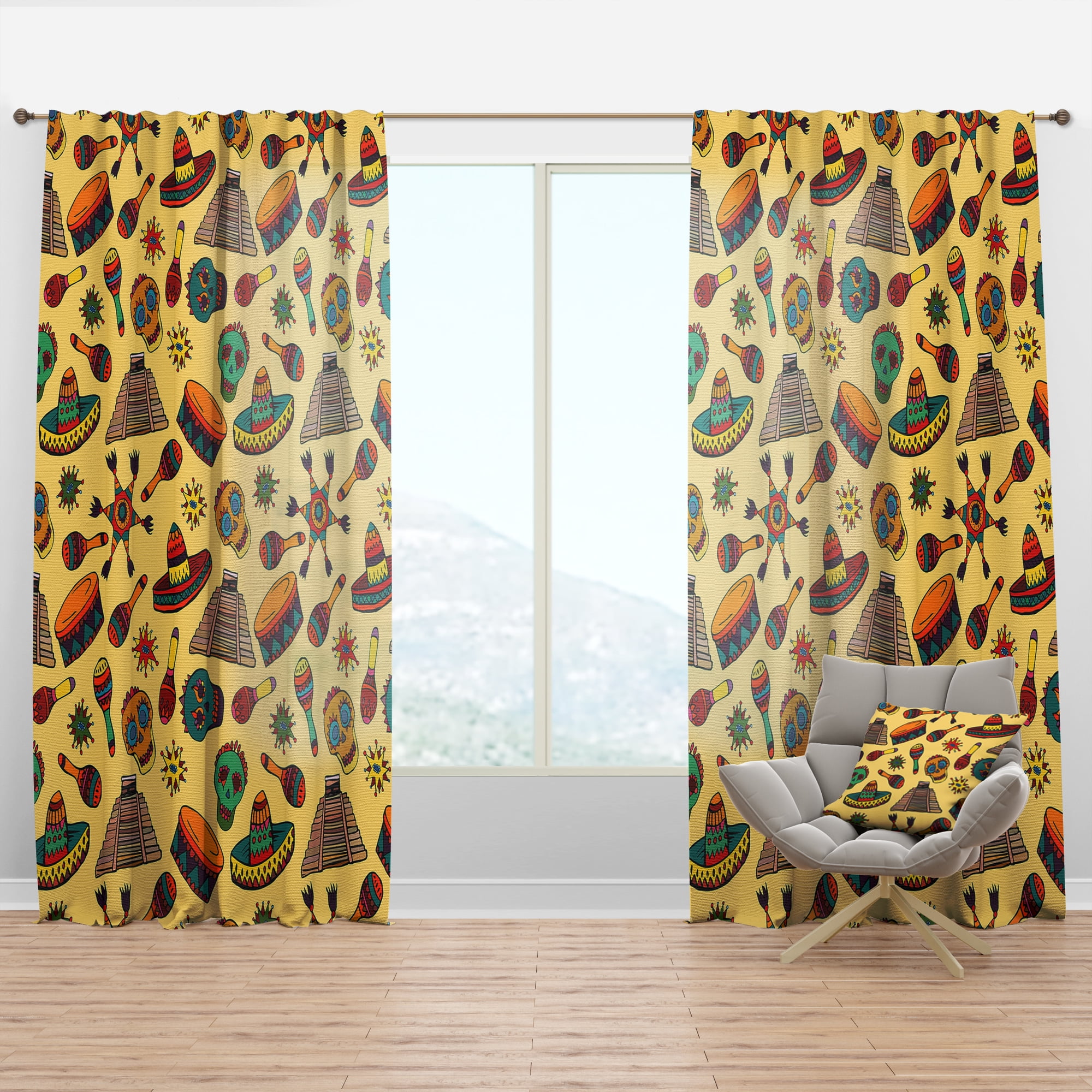 Designart 'Mexican Symbols With Pattern' Tropical Curtain Panel ...