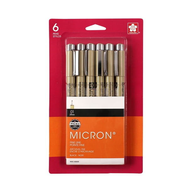 Sakura Pigma Micron Fineliner, Archival Black Ink, 01 Tip Size 6 Pack ...