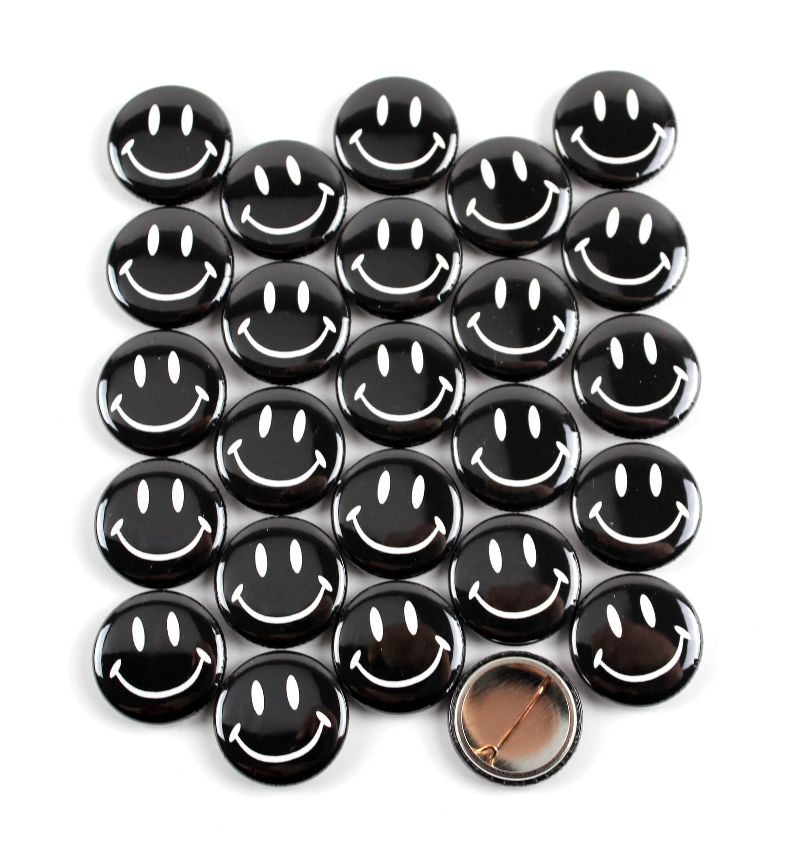 Classic Black Smiley Face Pinback Button Badges - 1 Inch - 25 Pack ...