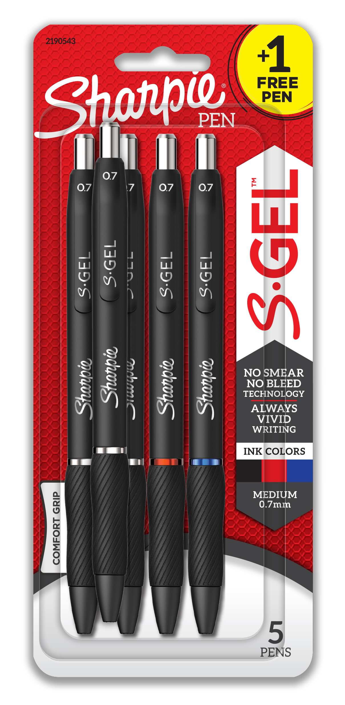 Sharpie S-Gel Gel Pens, Medium Point, 0.7mm, Assorted Ink Colors, 4 + 1 ...