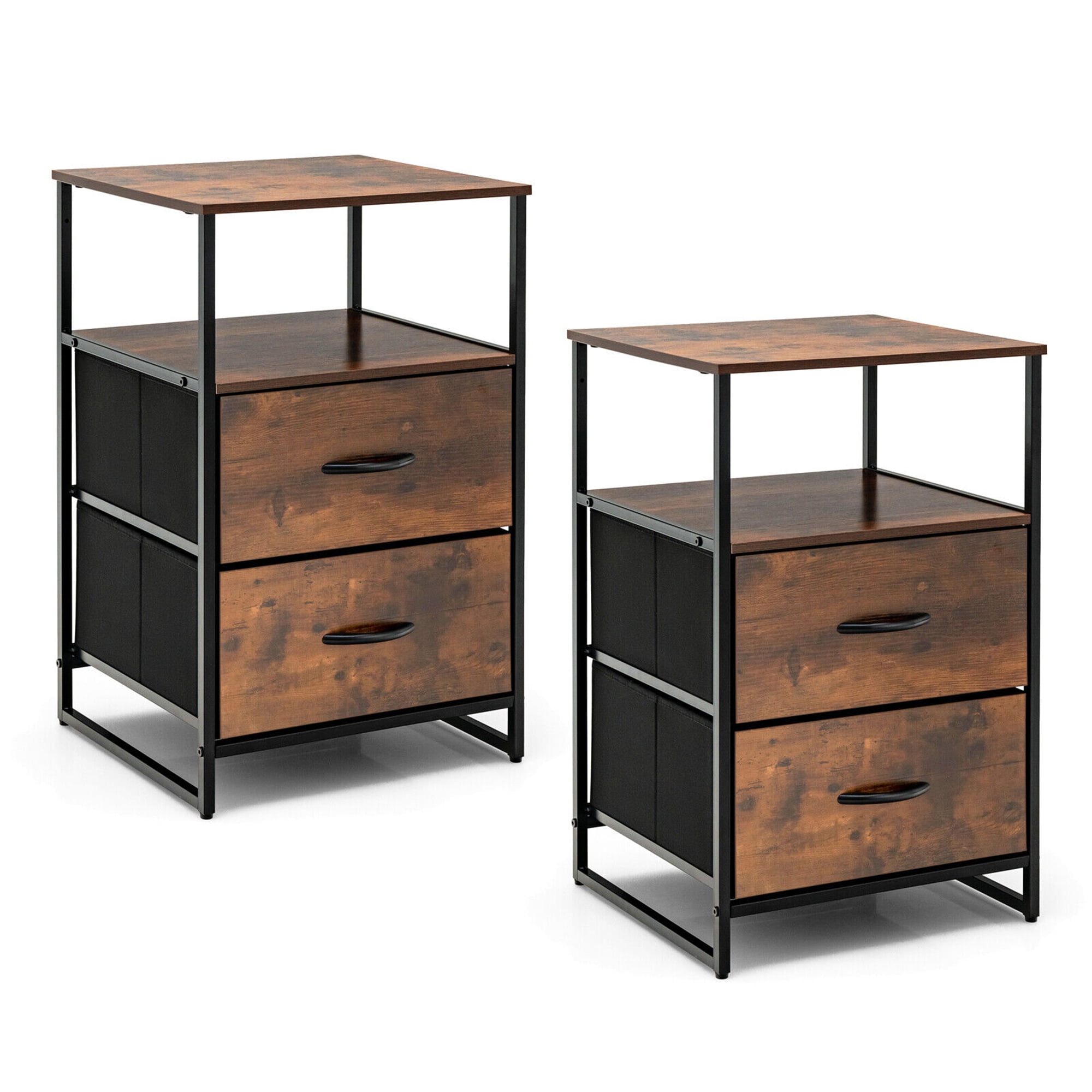 Gymax 2PCS 2-Drawer Dresser w/ Shelves Fabric Dresser Sturdy Steel ...