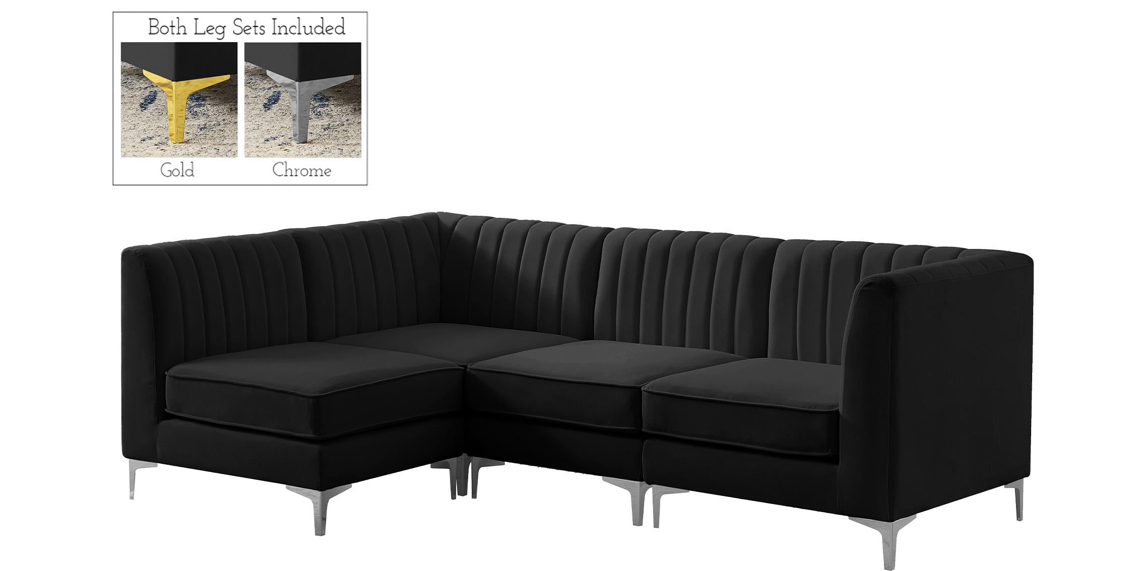 BLACK Velvet Channel Tufted Modular Sectional ALINA 604Black-Sec4A ...