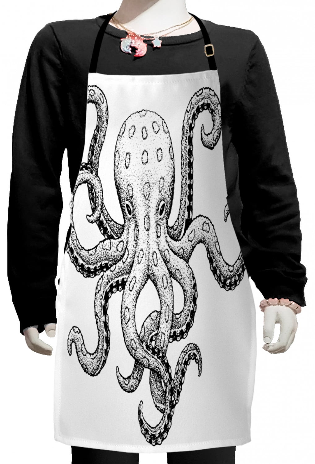 Octopus Kids Apron, Classic Drawn Ink Illustration Wild Marine Animal ...
