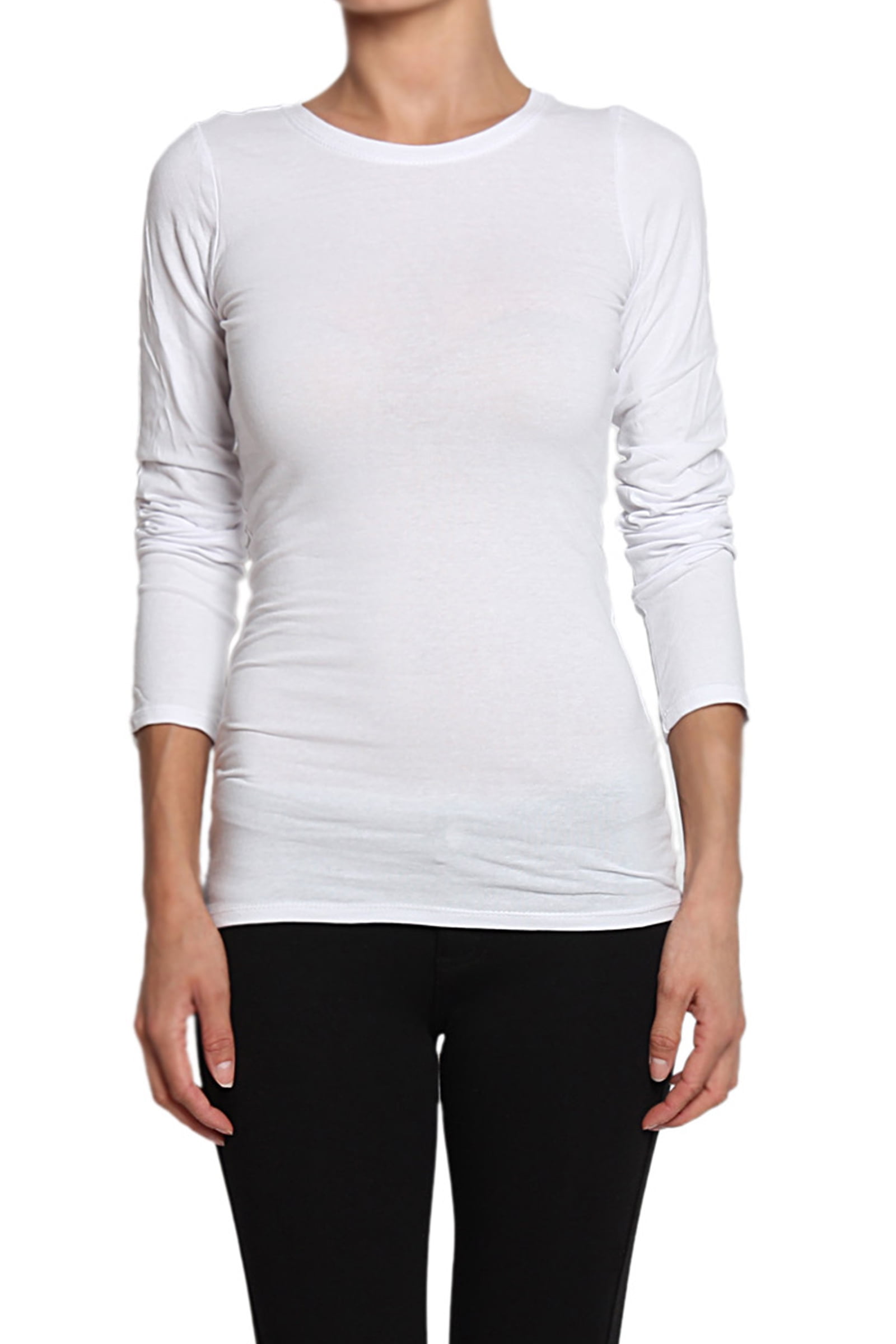 TheMogan Junior's Basic Plain Solid Crew Neck Long Sleeve Stretch ... TheMogan Junior's Basic Plain Solid Crew Neck Long Sleeve Stretch ...