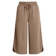 BLCHUNen Wide Leg Pants Woman Capris Side Split Elastic Mid Waisted ...