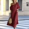 Red Dress for Women Summer Fall Short Sleeve One Shoulder Long Brunch ...