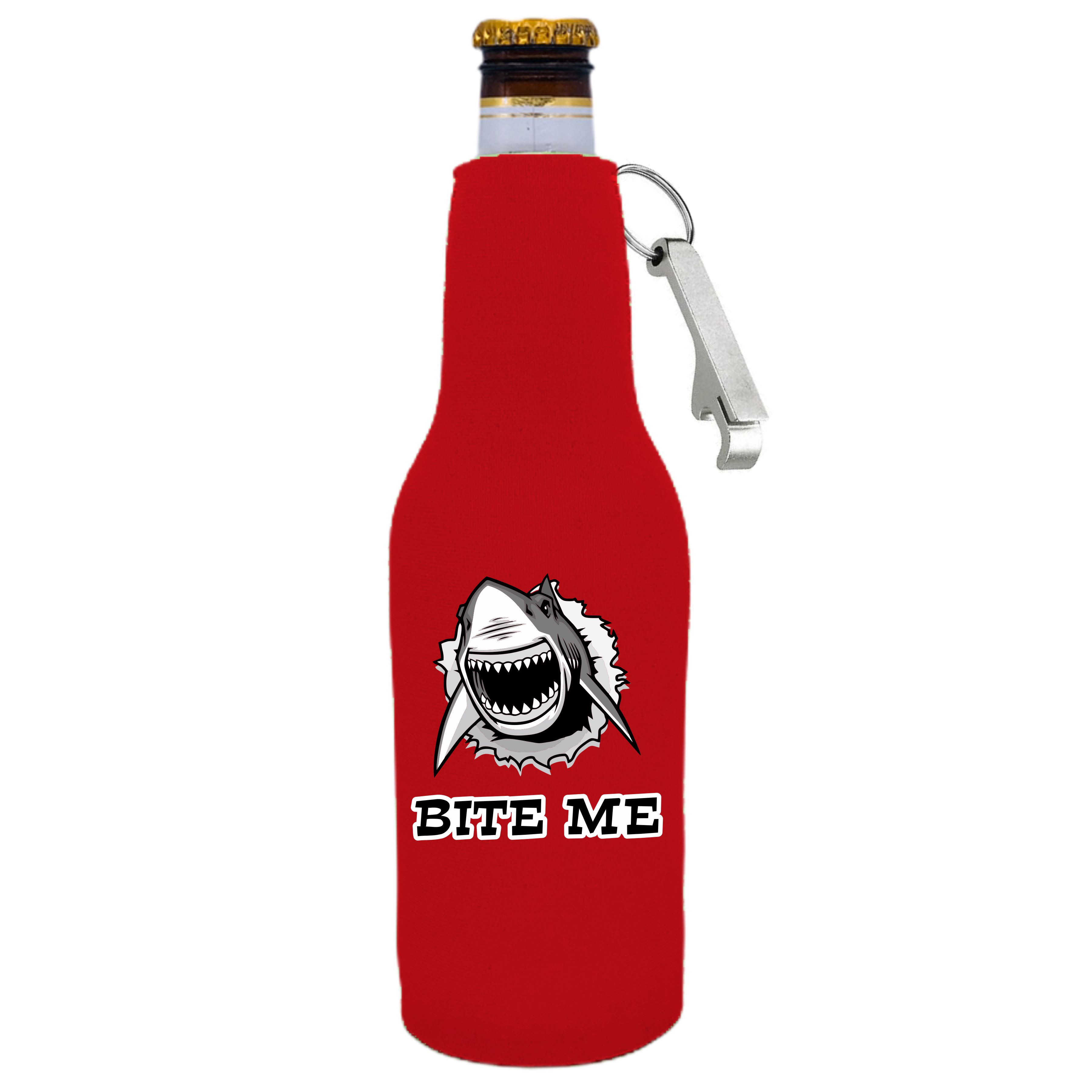 Bite Me Shark Beer Bottle Coolie With Opener (Red) - Walmart.com