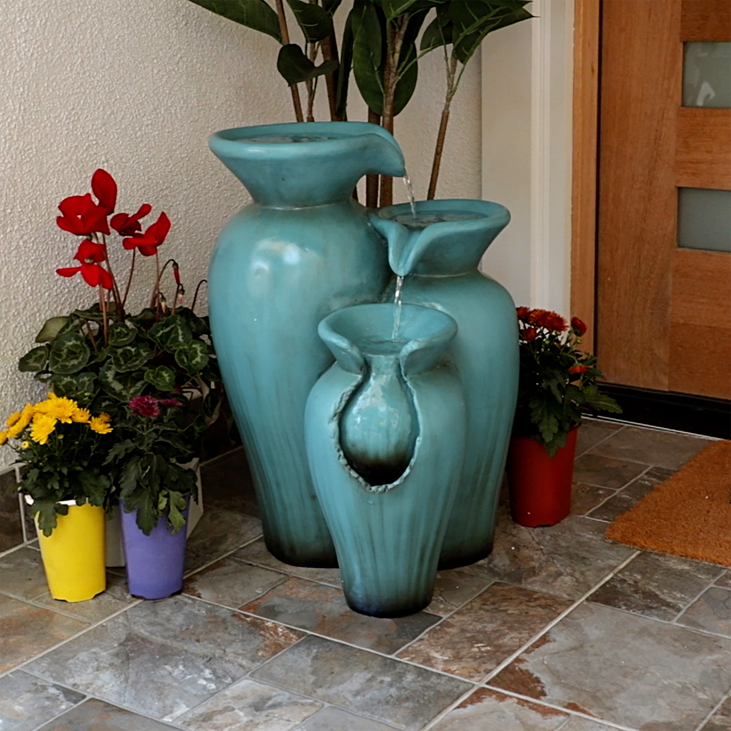 Alpine Corporation 21" Tall Turquoise Fountain Pot Decoration - Walmart.com
