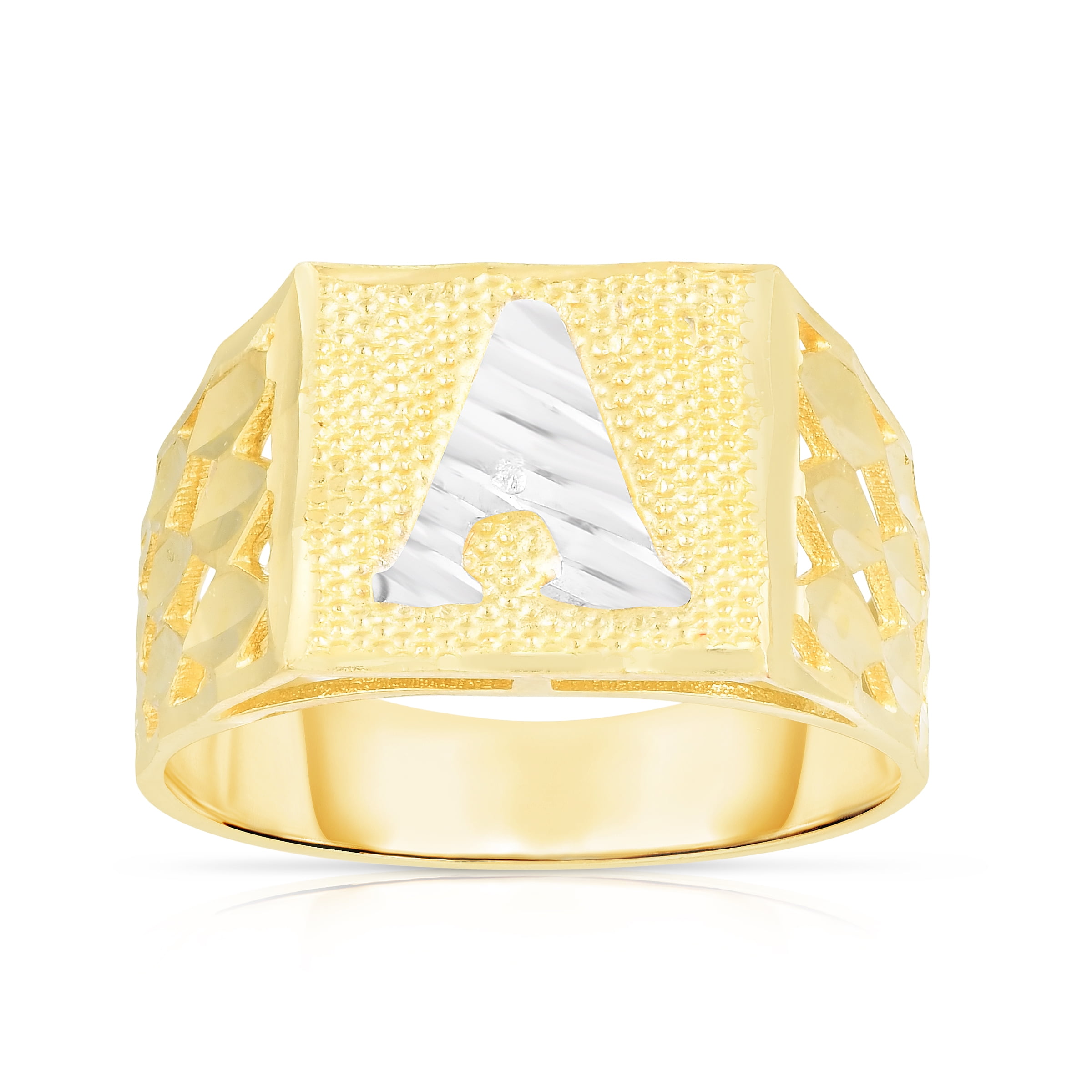 Floreo Men’s 10k Yellow Gold Alphabet Two-Tone Square A-Z Initial Ring ...