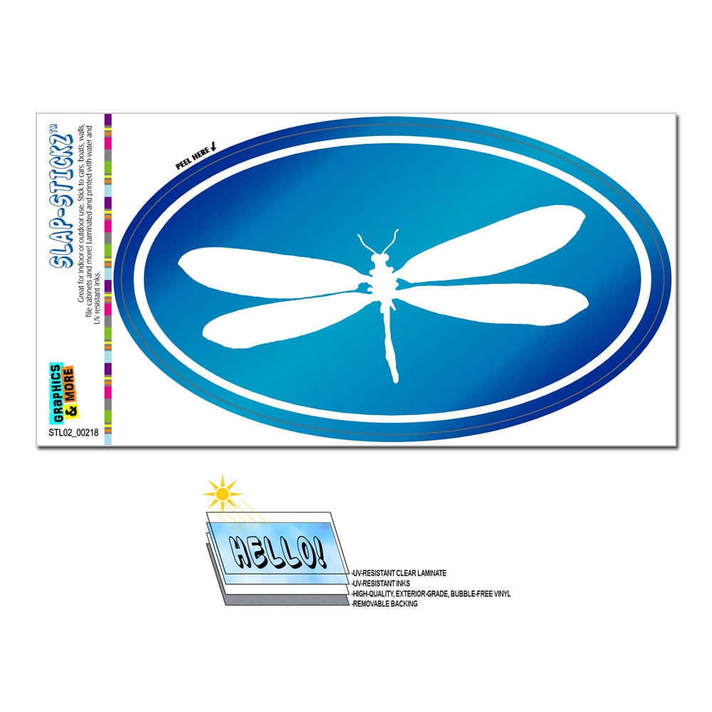 Dragonfly White Blue - Euro Oval SLAP-STICKZ(TM) Premium Sticker ...