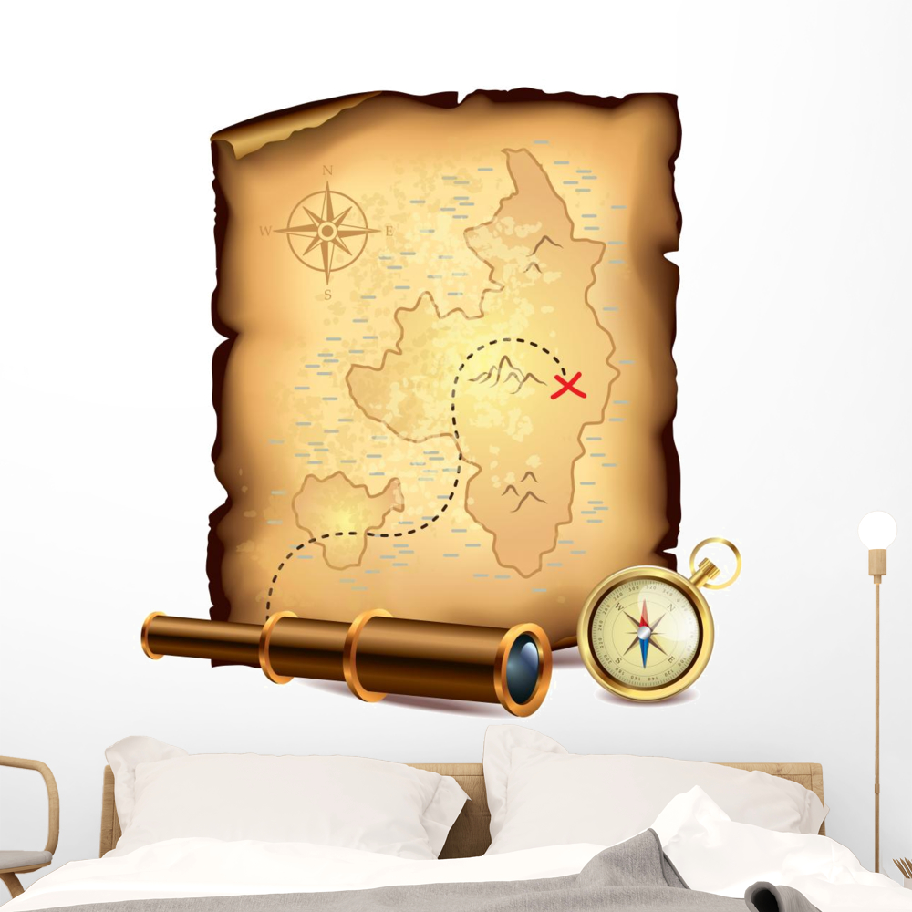 Pirates Treasure Map Wall Mural Decal by Wallmonkeys Vinyl Peel and ...