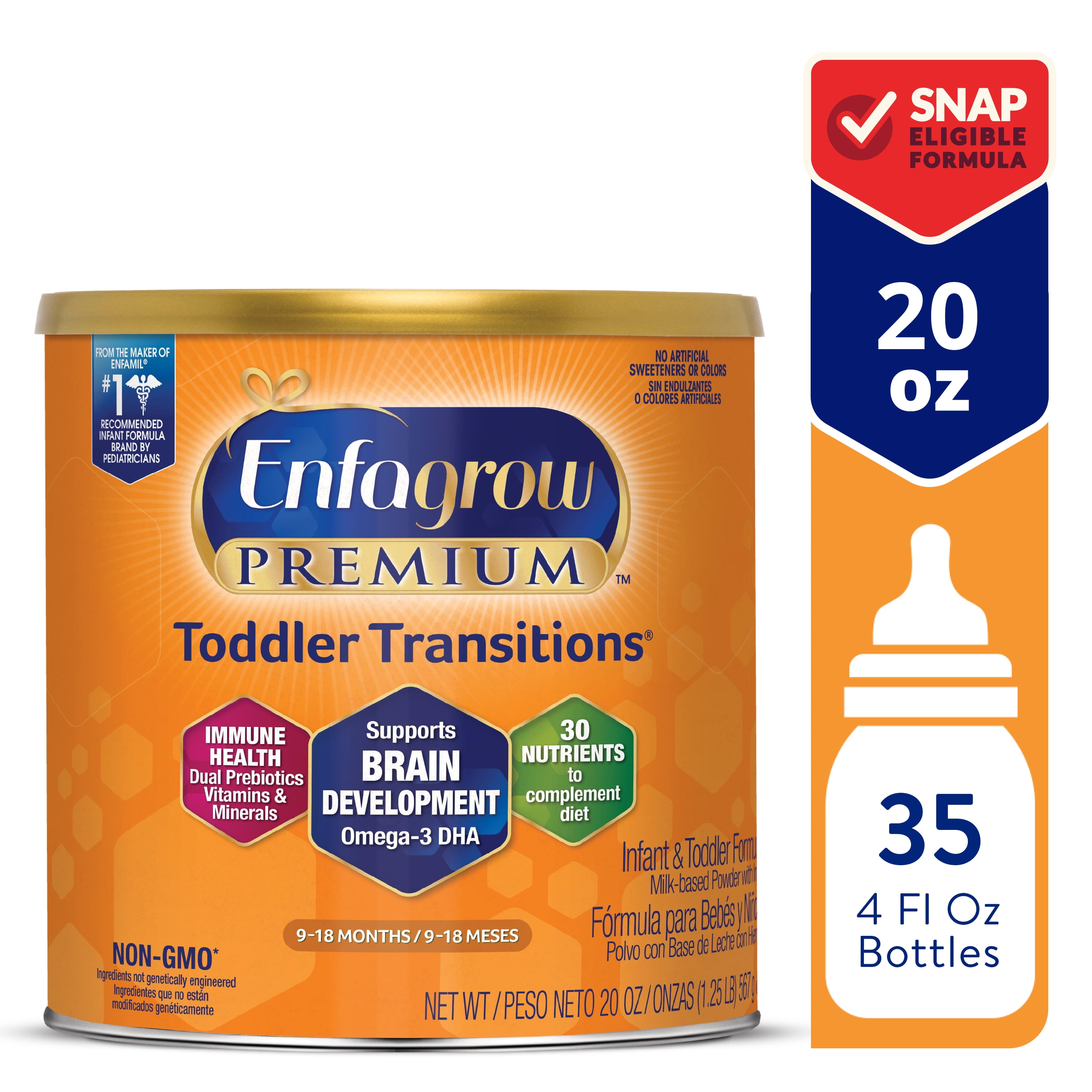 Enfagrow PREMIUM Non-GMO Toddler Transitions Formula, Omega 3 DHA, Non ...