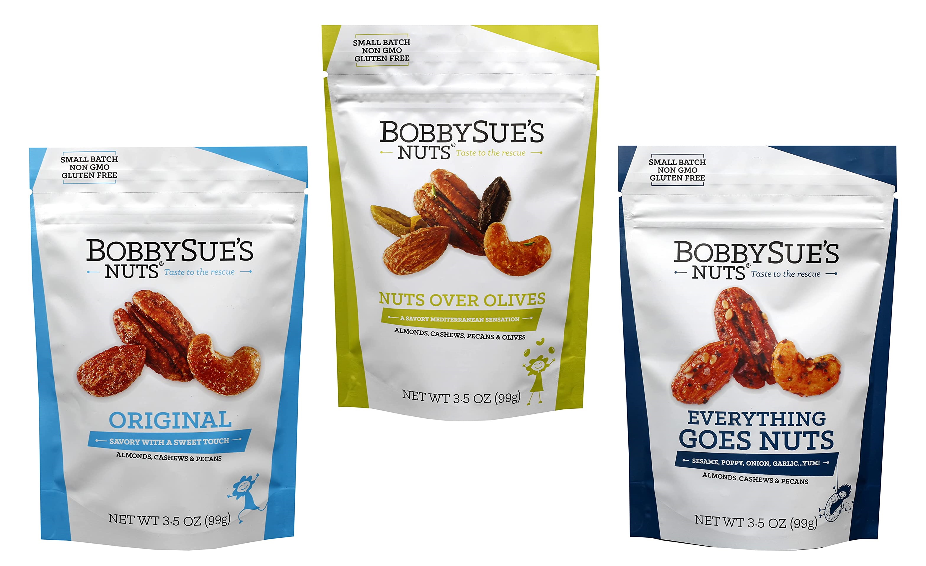 BobbySue's Nuts Savory Spiced Nuts Variety 3-Pack - Original ...