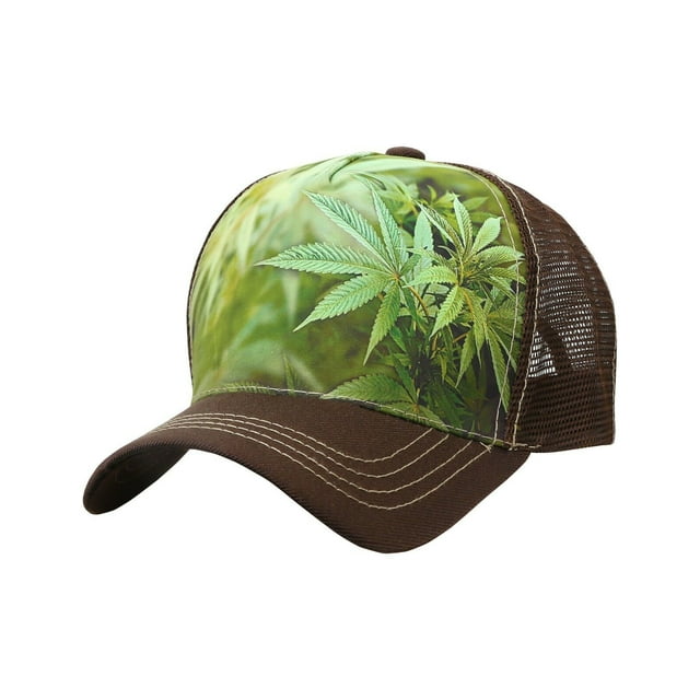 TRUCKER HAT Nature WEED LEAF Marijuana Cannabis Farm Baseball Cap Mesh Snapback (AP40_BROWN ...