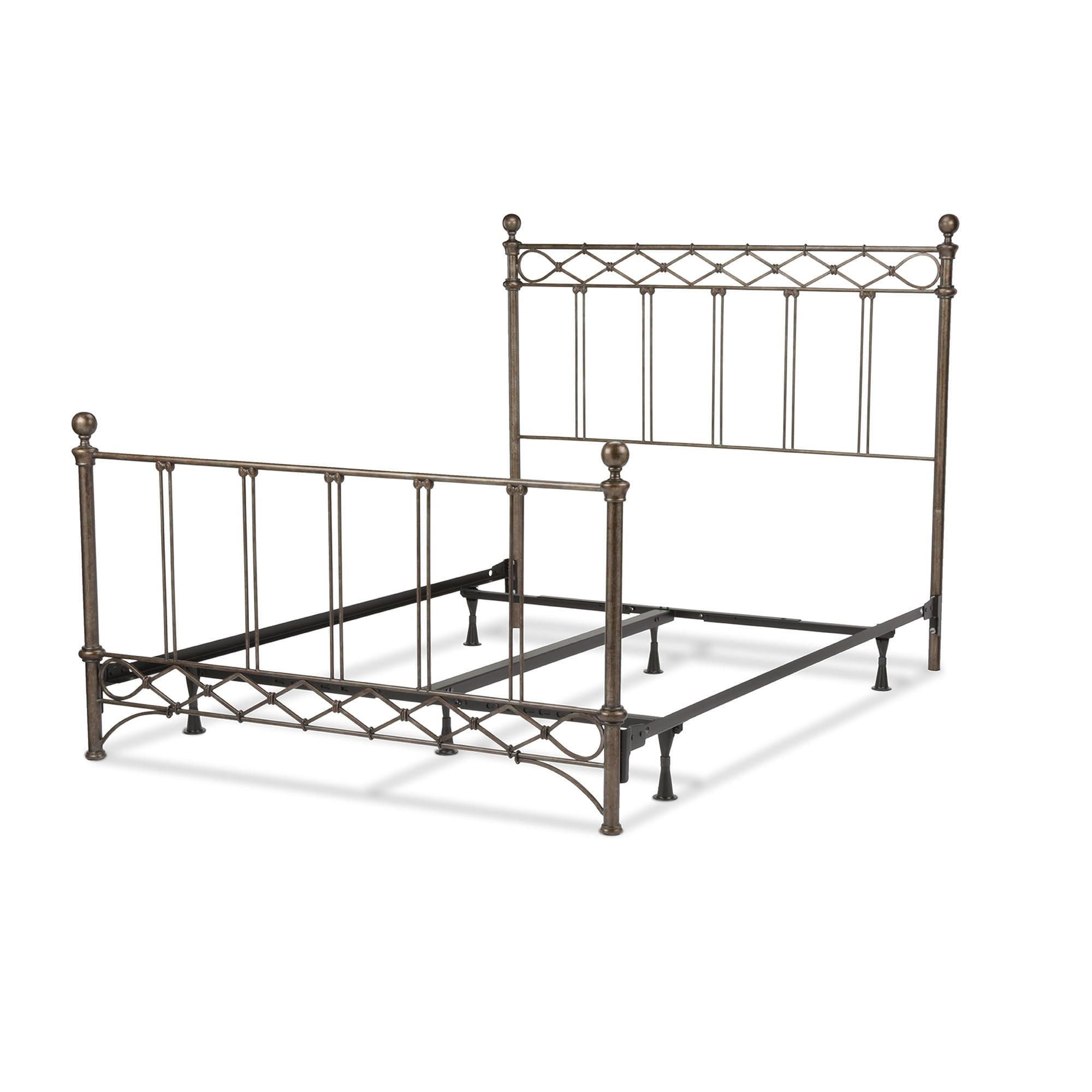 Argyle Complete Bed with Round Finial Posts and Diamond Wire Metal ...