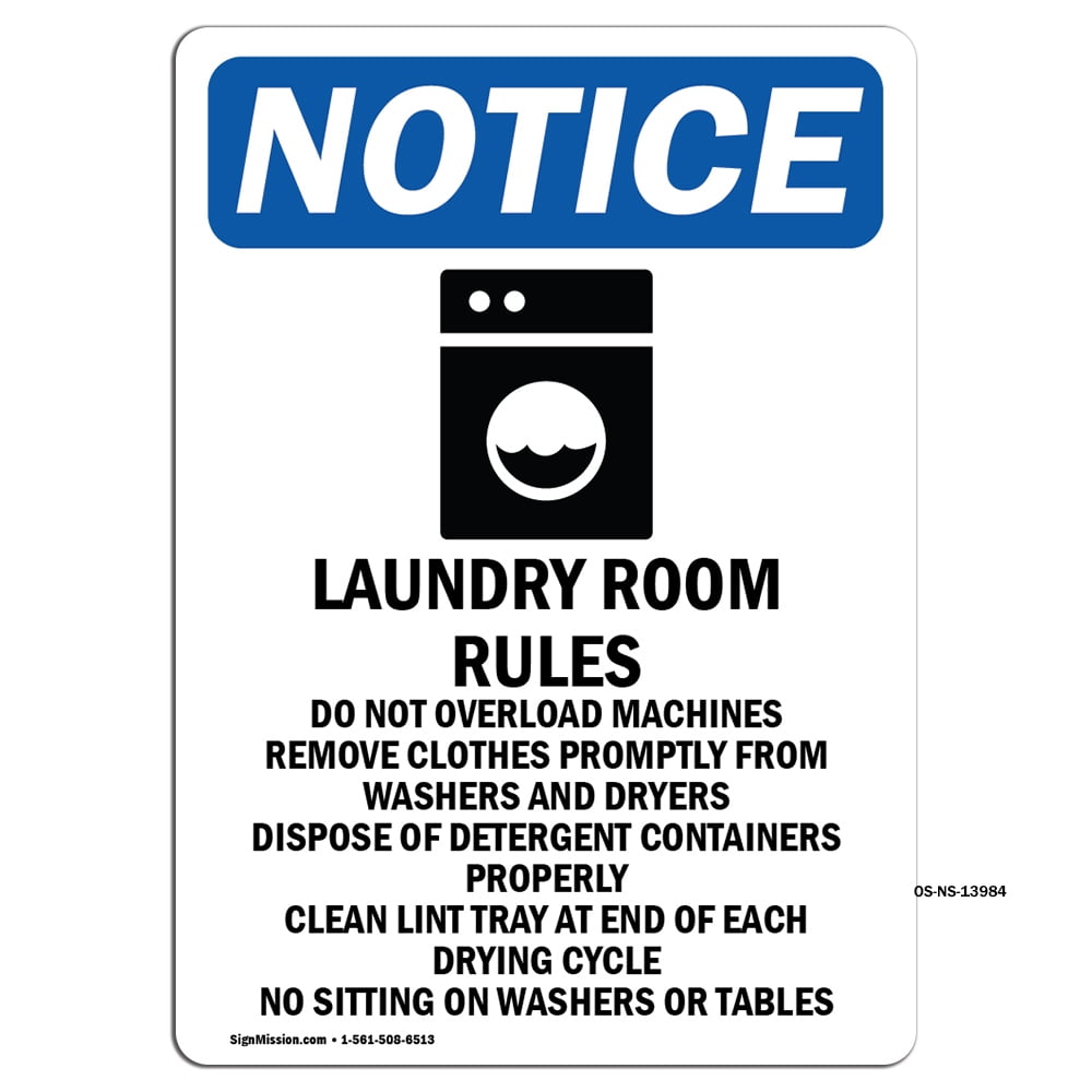 OSHA Notice Signs - Laundry Room Rules Sign With Symbol | Decal ...