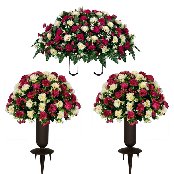 Sympathy Silks Artificial Cemetery Flowers Beauty and Cream Garden Mums ...