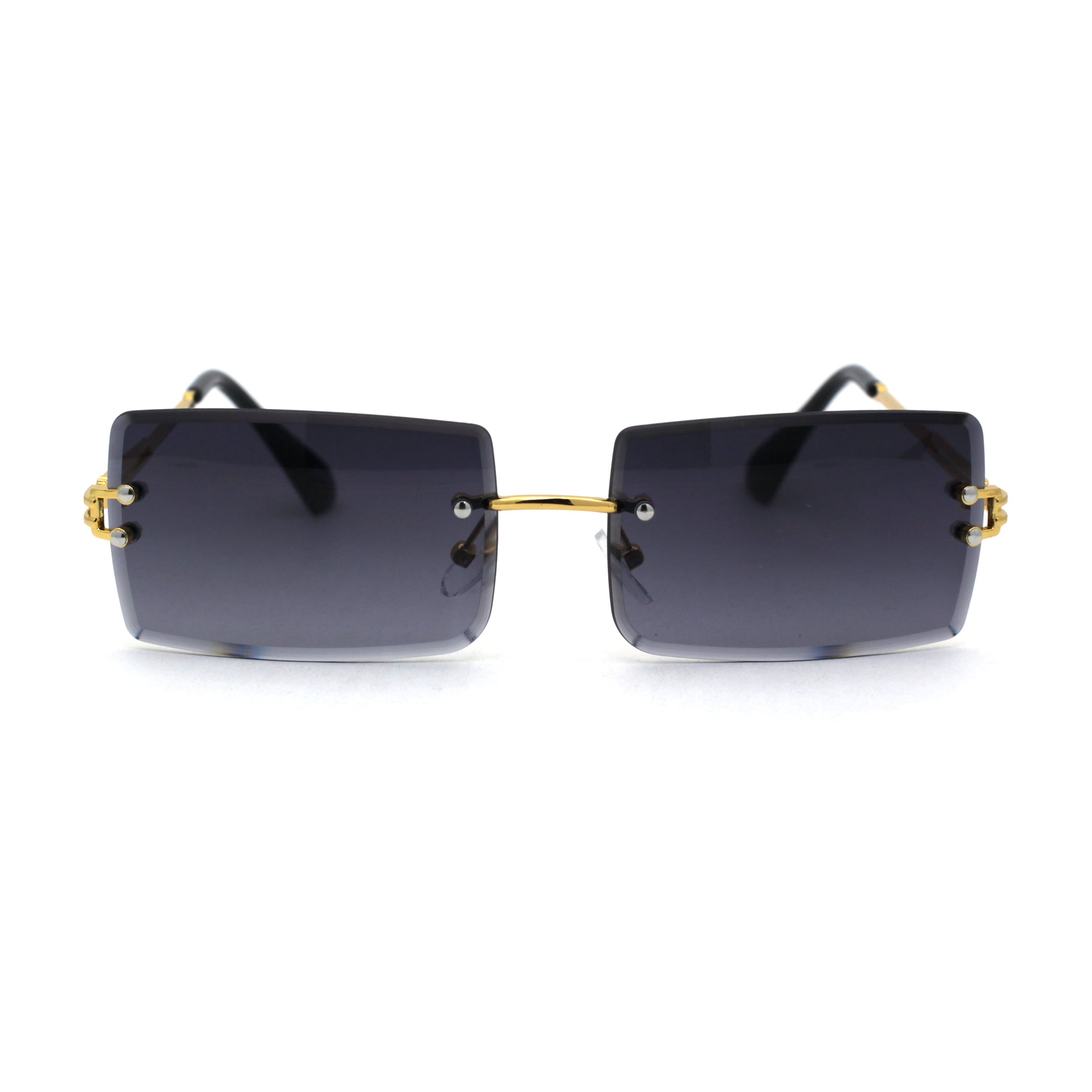 Mens Luxury Rimless Squared Rectangular Fashion Sunglasses Gold Smoke ...