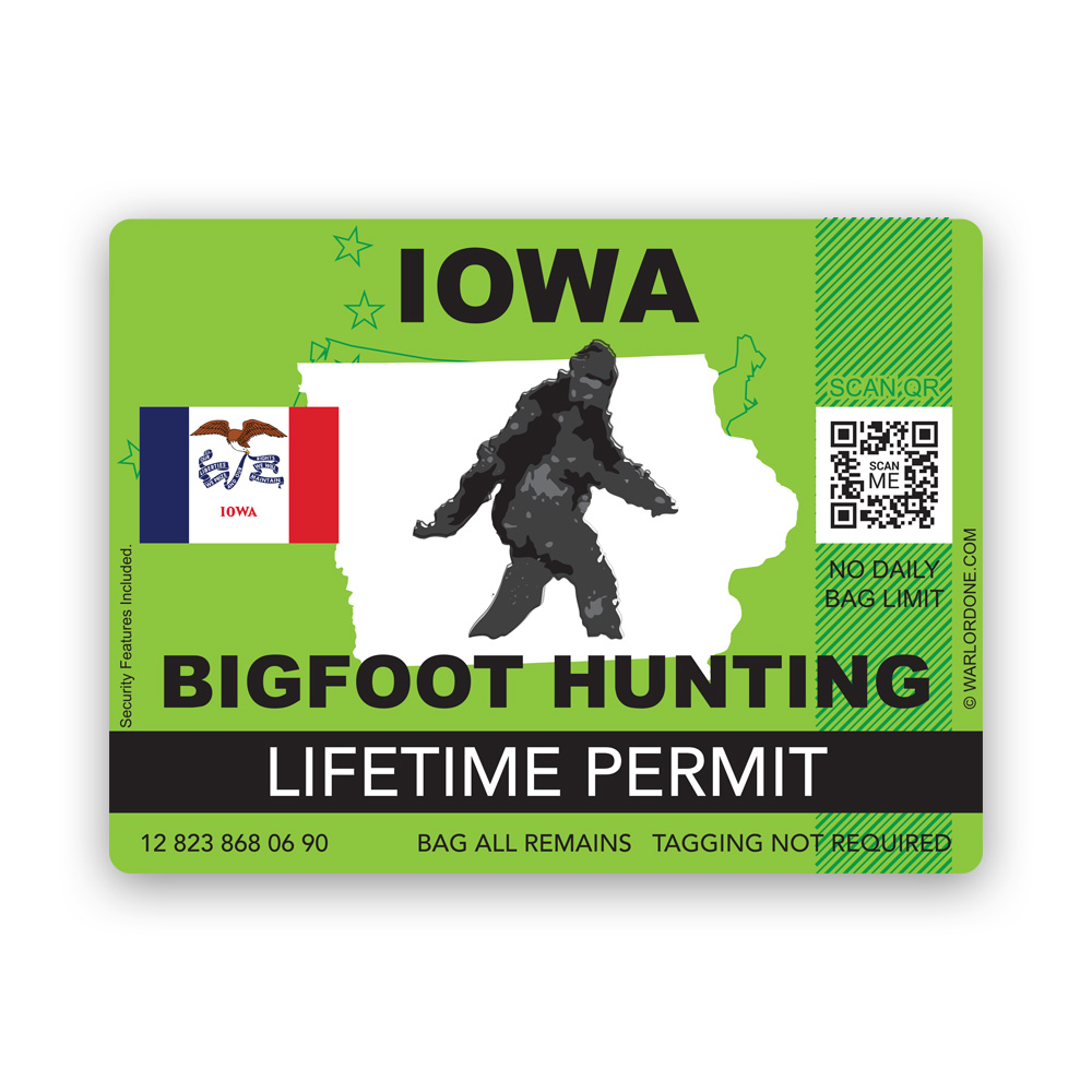 Iowa Bigfoot Hunting Permit Sticker Decal - Self Adhesive Vinyl ...