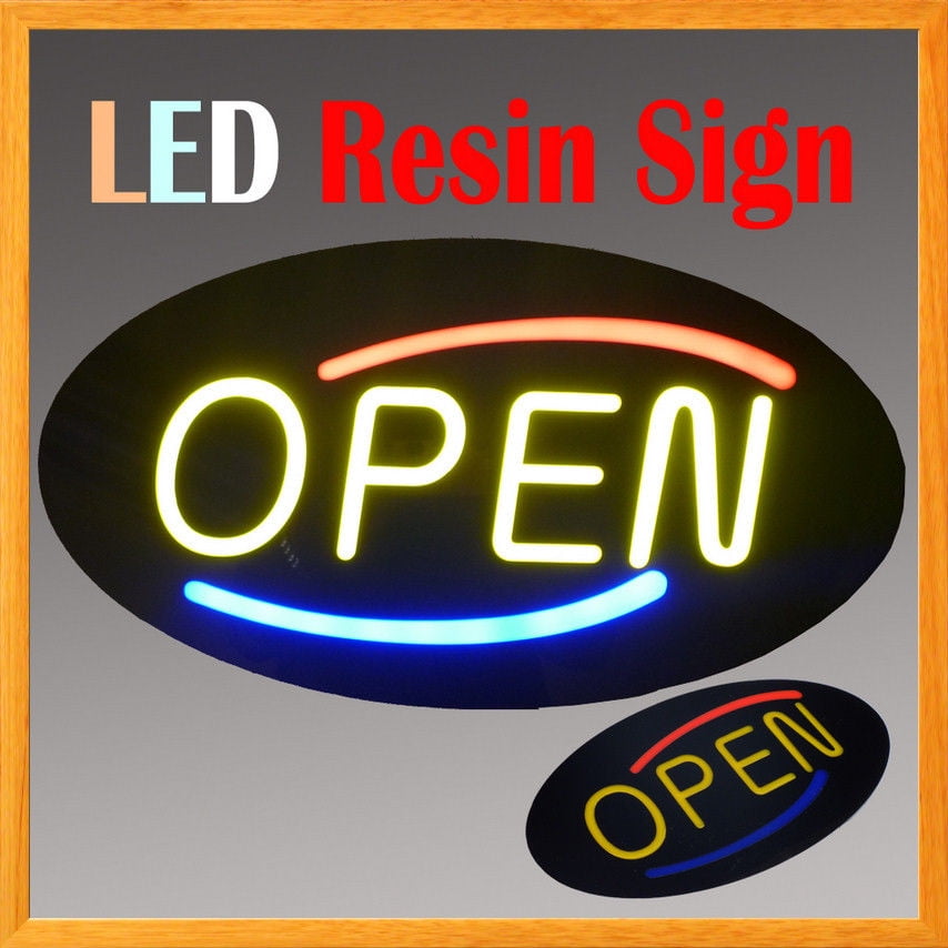 Lighted LED Resin Window Sign OPEN Non Neon Display 17" x 9" Oval ...