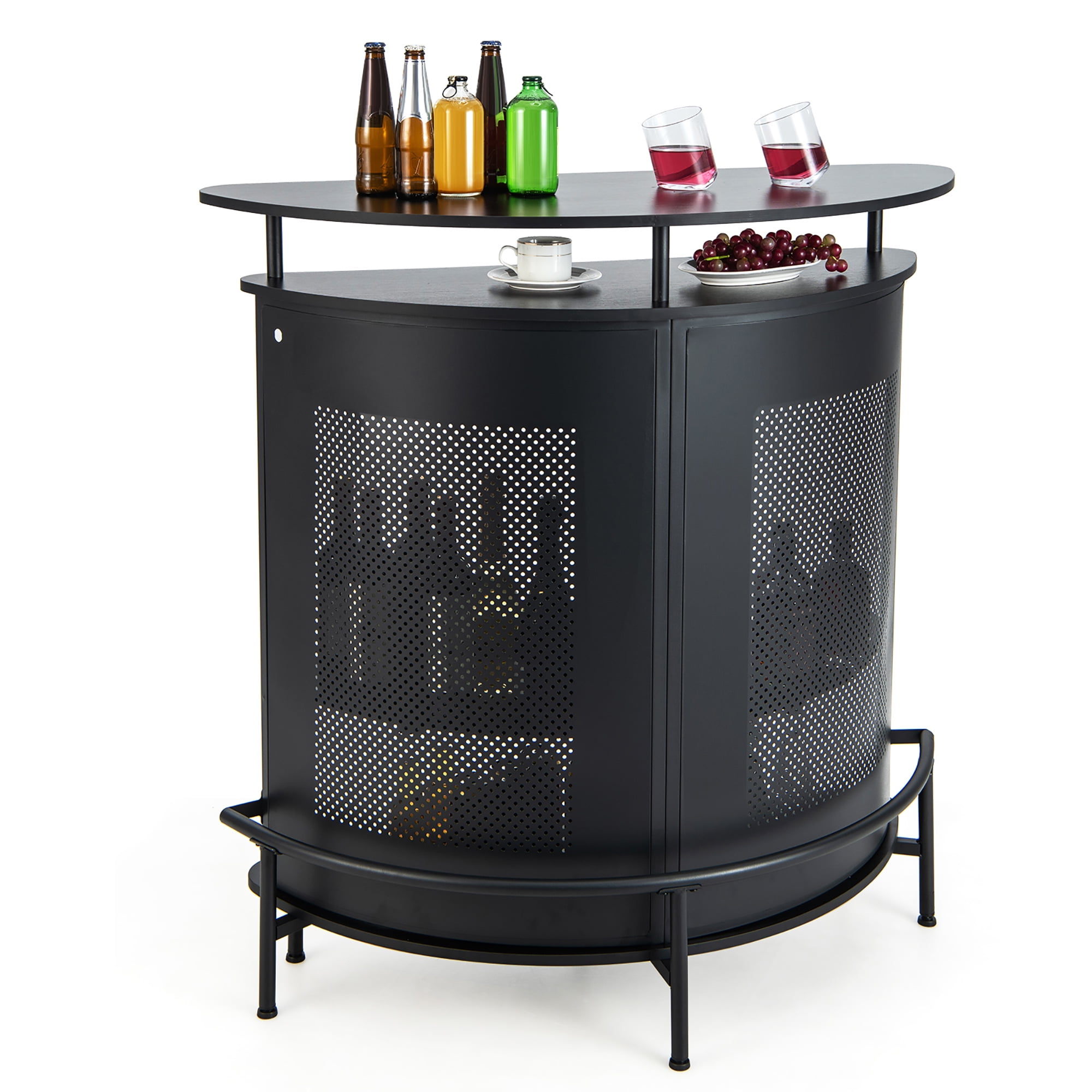 Gymax 4-Tier Metal Home Bar Unit Liquor Bar Table w/Storage Shelves & 3 ...