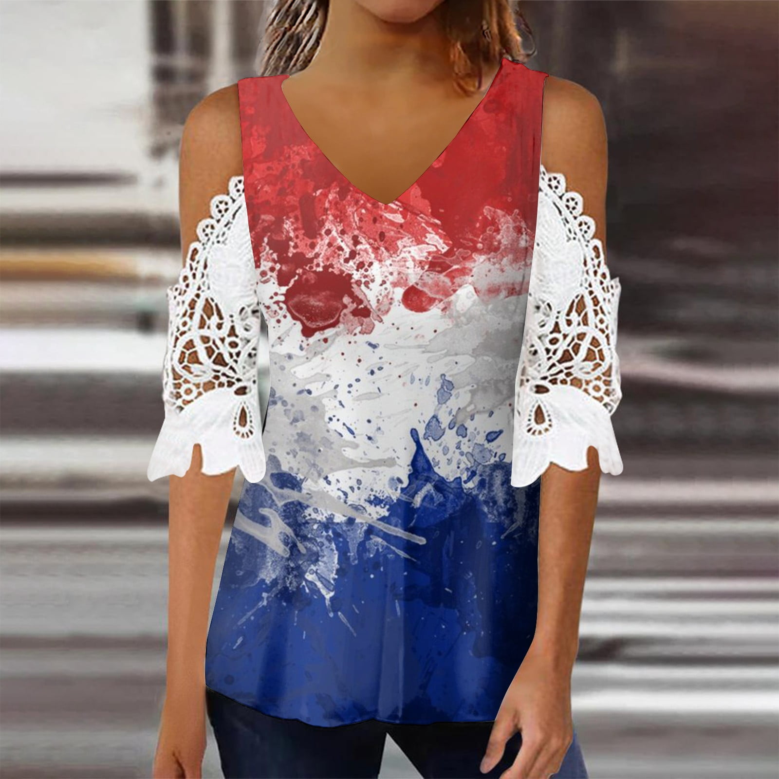 HIMIWAY Fourth of July Clothes Womens Tops Women's Lace Top Casual ...