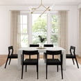 72" Modern Solid Wood Dining Table Set, White Sand Wirebrush, + 6 ...