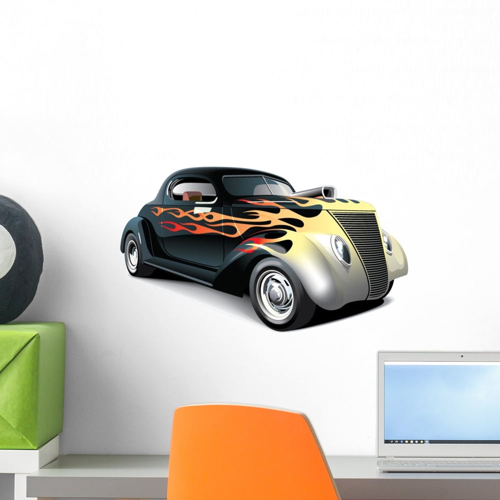 Classic Flames Muscle Car Wall Decal Sticker, Wallmonkeys Peel & Stick ...