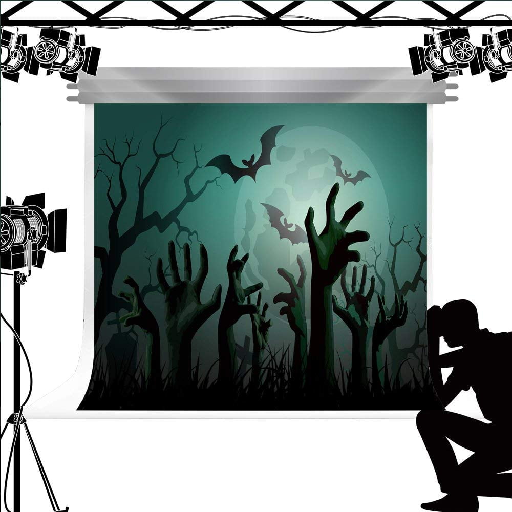 ABPHOTO Polyester Halloween Photo Background Moon Night Backdrop Zombie ...