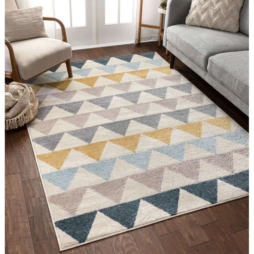 Well Woven Lincoln Modern Scandinavian Triangles Geometric Gold & Blue ...