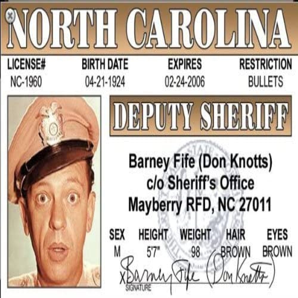 Collectibles Memorabilia Barney Fife of the Andy Griffith Show fun ID ...