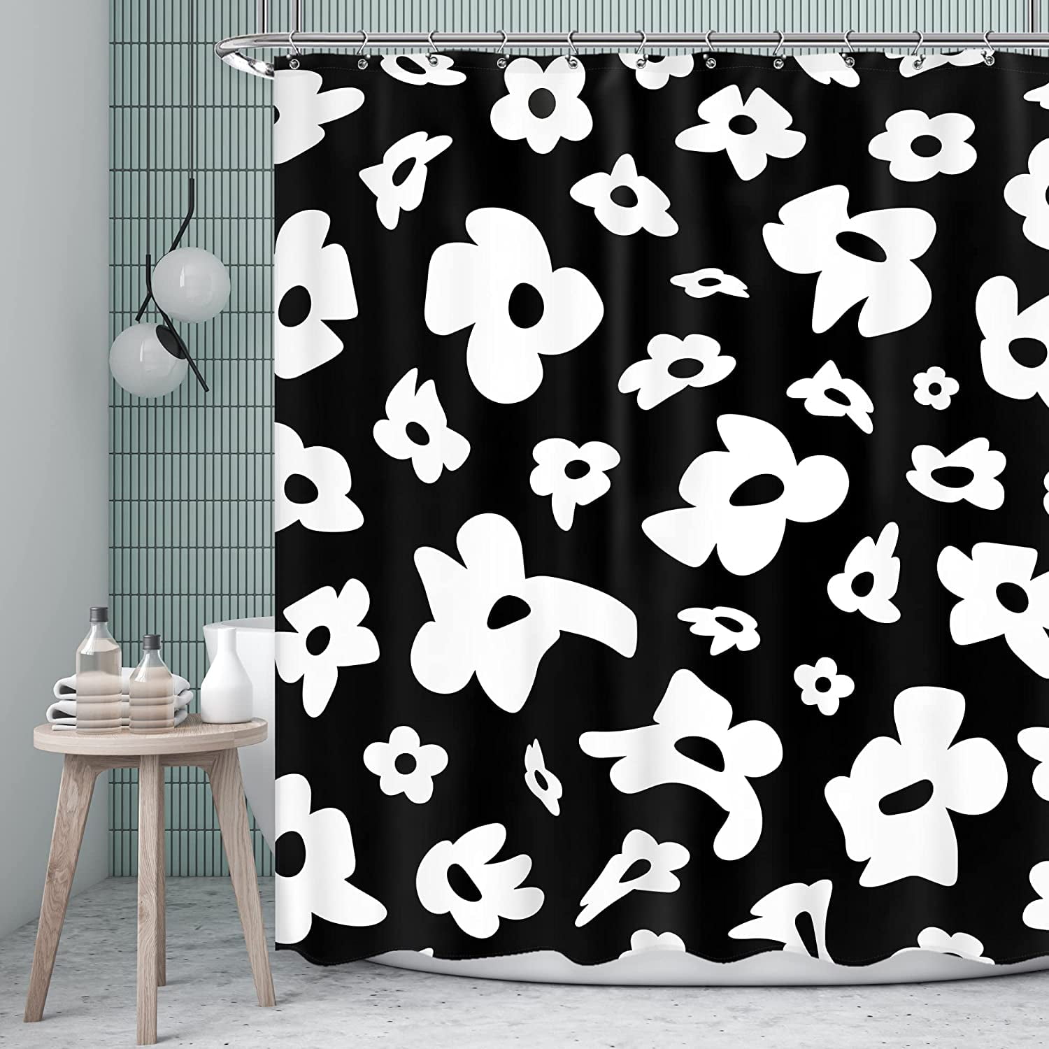 Aoselan Black And White Shower Curtain 72×72 Inch Abstract Flower