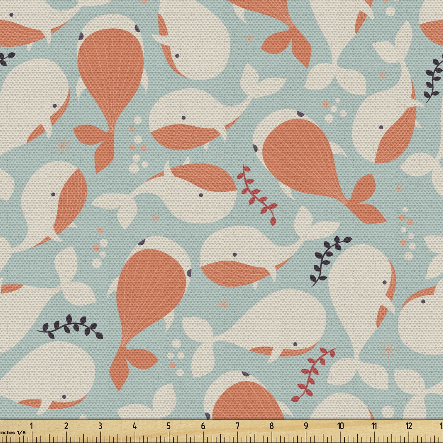 Underwater Fabric by the Yard Upholstery, Ocean Animal Whales Swimming ...
